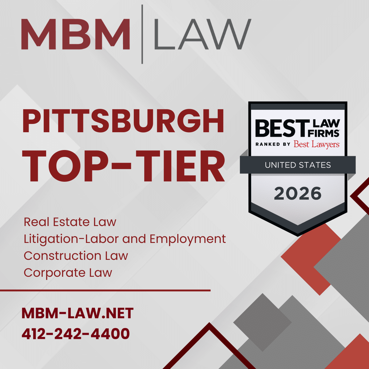 MBM Law Named 2026 "Best Law Firm" In Pittsburgh